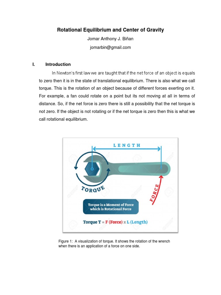 Rotational Equilibrium and Center of Gravity Lab Report | PDF | Center ...