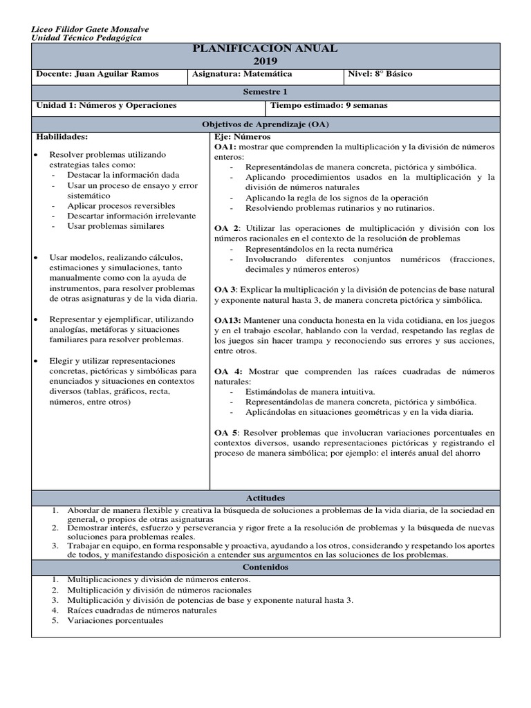 Planificación Matemática 2° Básico 2019 | PDF | Geometría | Fórmula