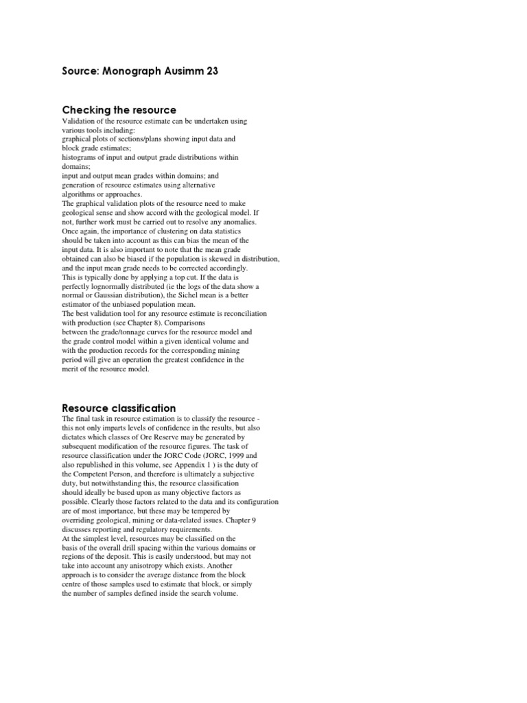 Source: Monograph Ausimm 23 | PDF | Mean | Statistical Classification