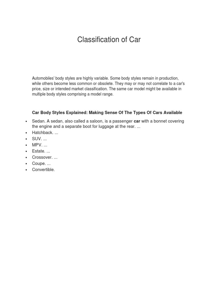 Car Body Styles | PDF