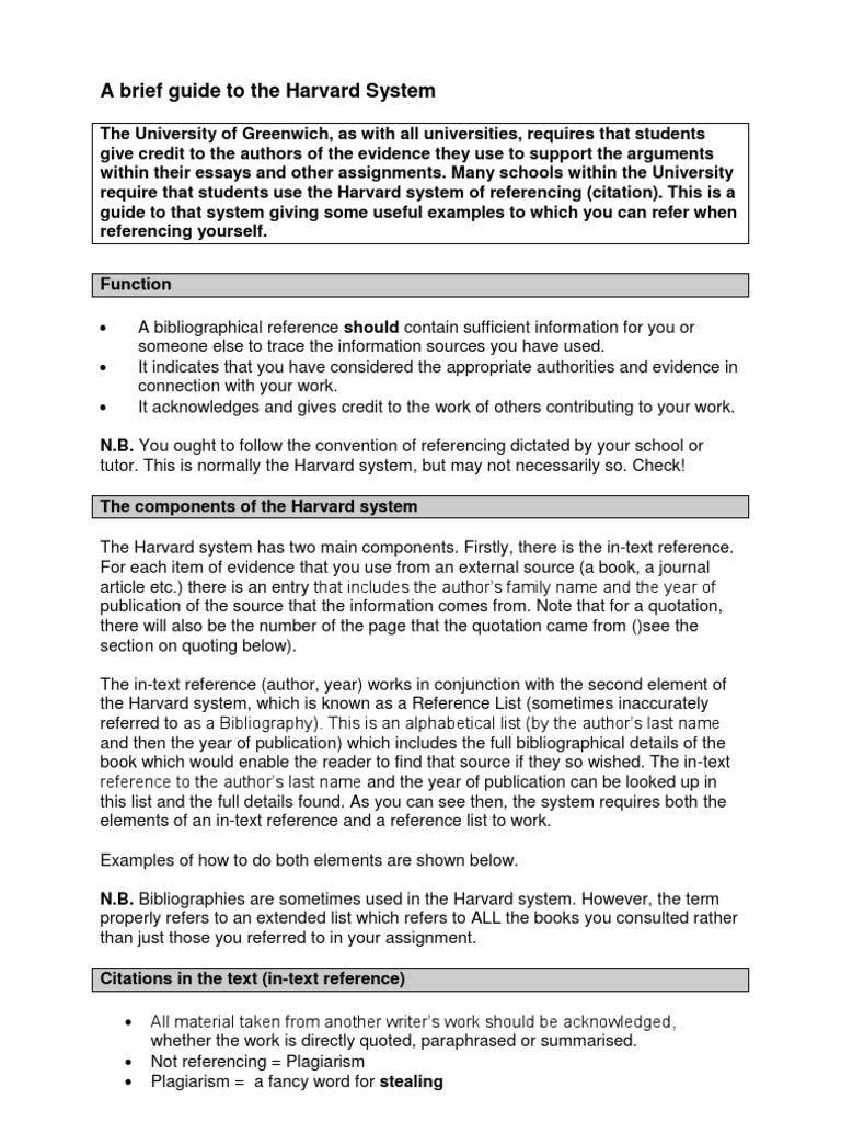 Referencing - Brief Guide To The Harvard System Greenwich | PDF | Citation