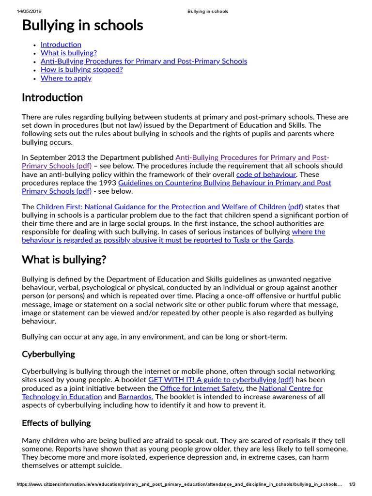 Bullying in Schools: Introduc On | PDF | Bullying | Cyberbullying