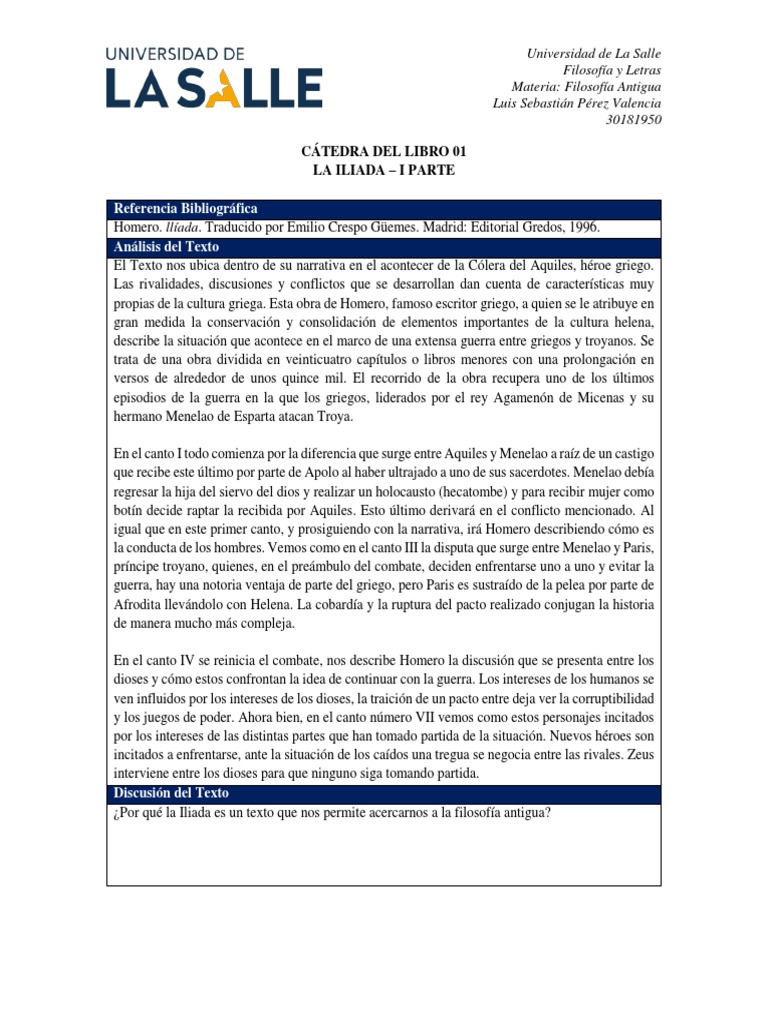 Cátedra Del Libro - La Iliada | PDF | Ilíada | Helena de Troya