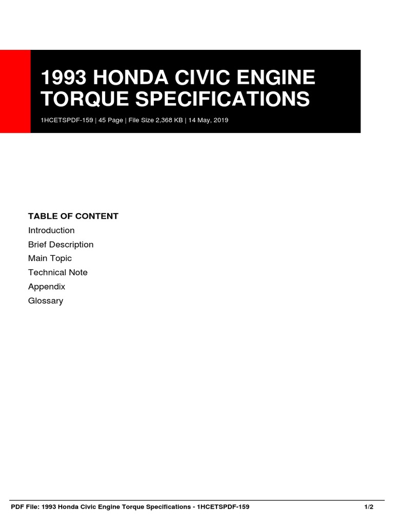 IDc4804736d-1993 Honda Civic Engine Torque Specifications | PDF