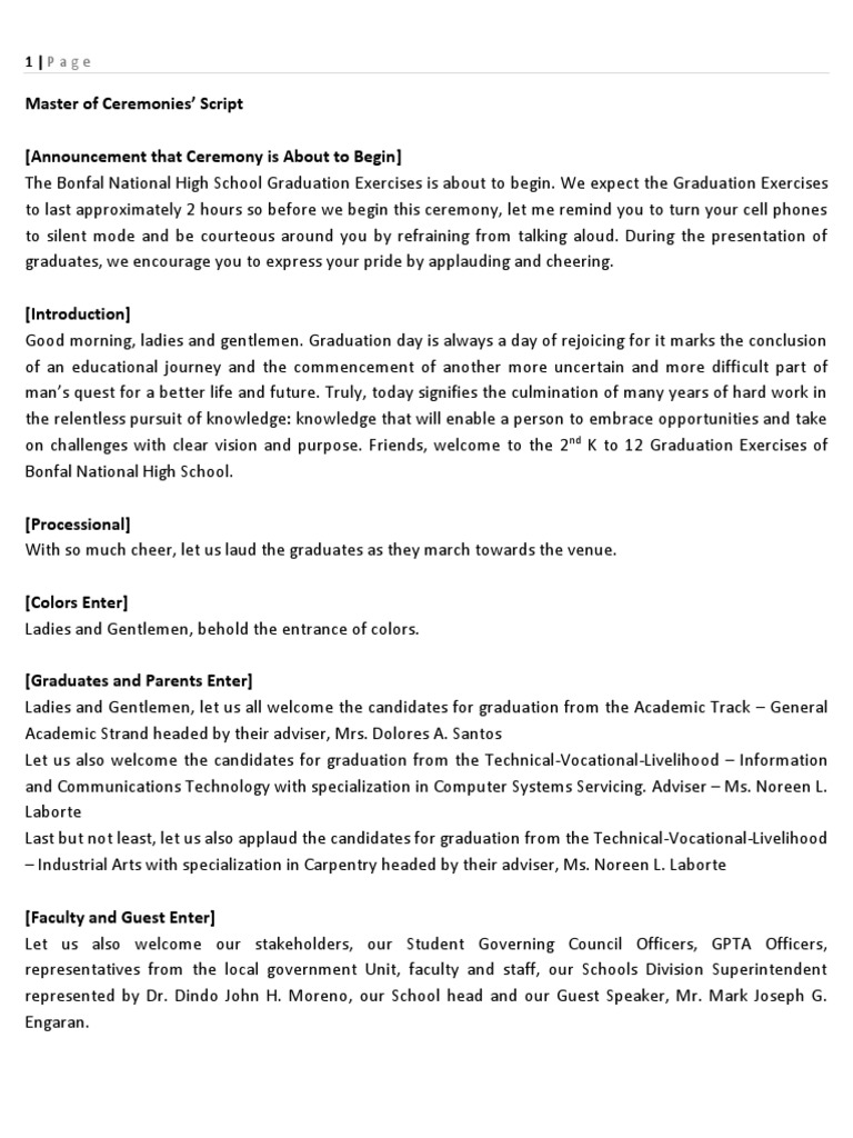 Master of Ceremonies Script For Graduation | PDF