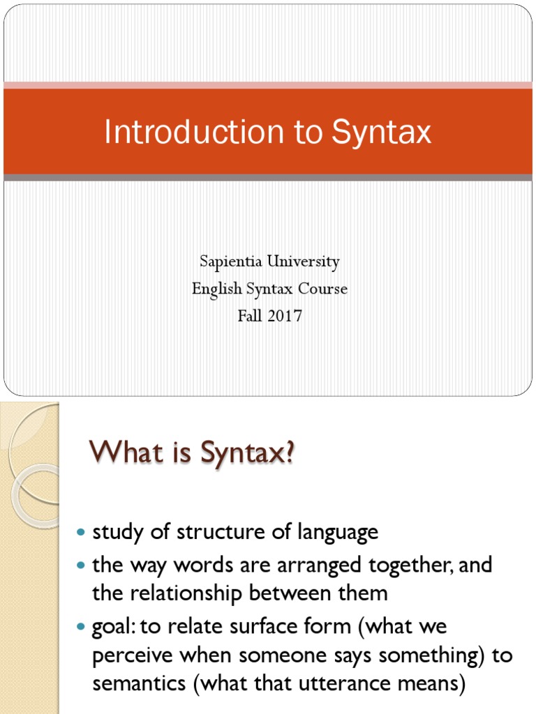 Introduction To Syntax: Sapientia University English Syntax Course Fall 2017 | PDF | Part Of ...