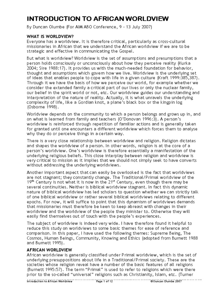 Introduction To African Worldview | PDF | World View | Religious Conversion