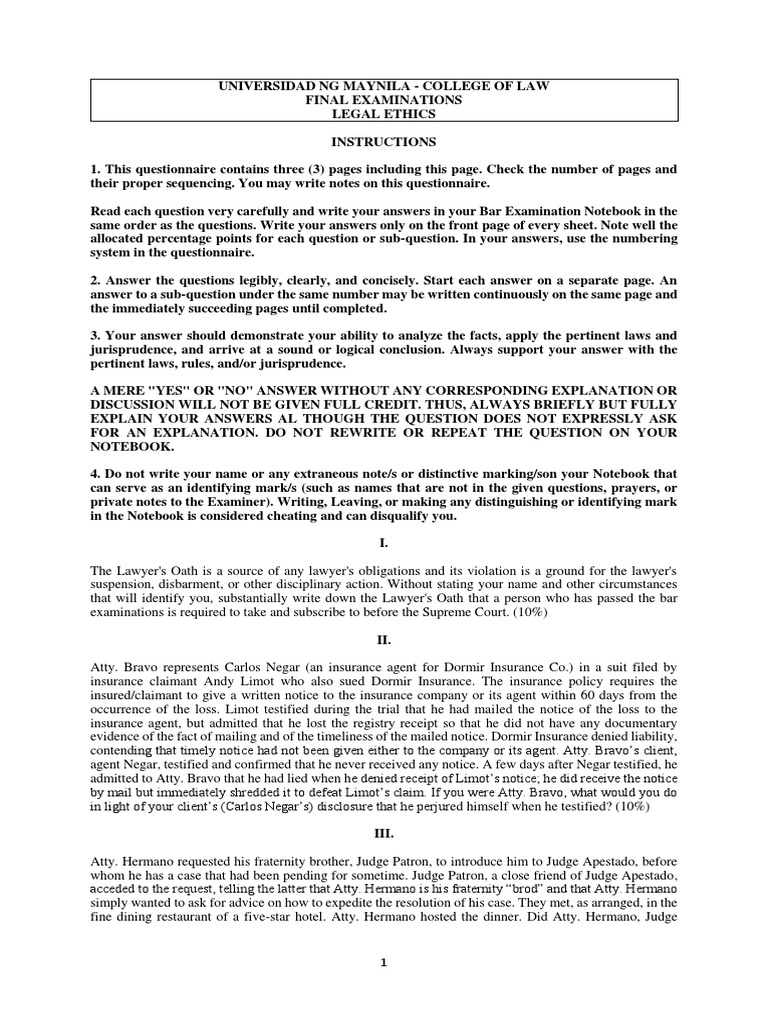 Sample Exam | PDF | Lawyer | Question