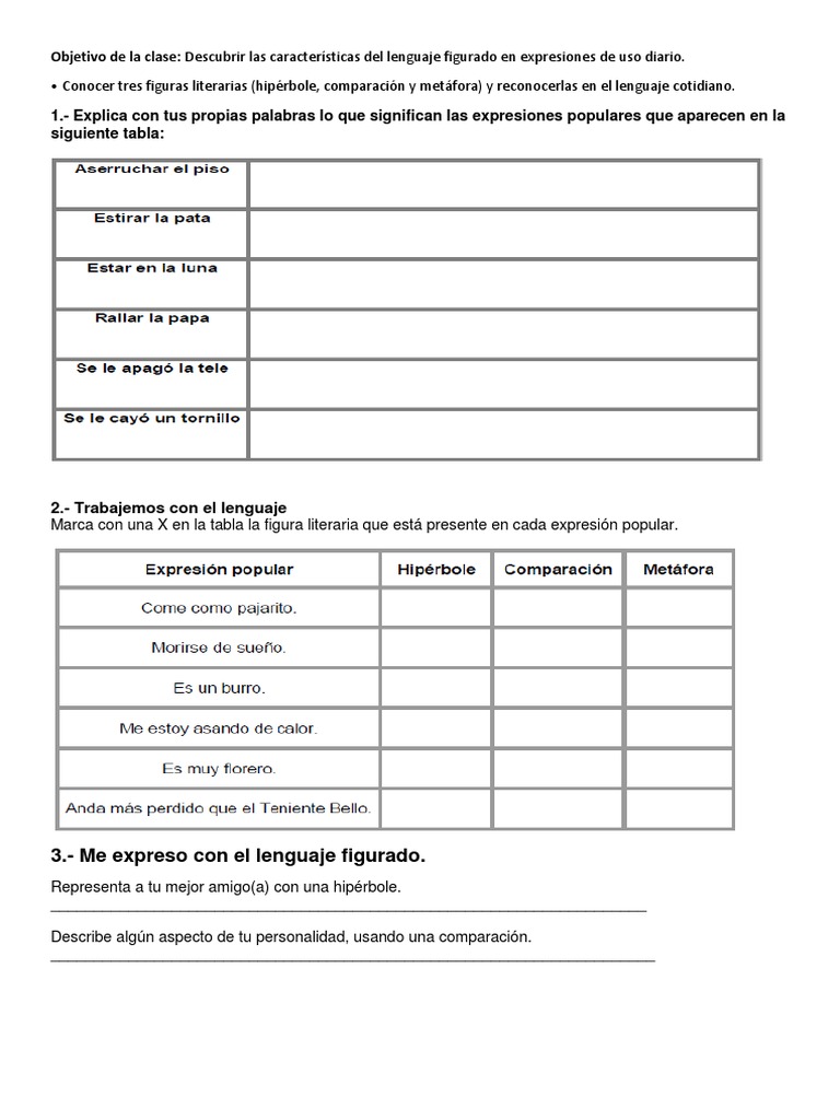 actividades lenguaje figurado