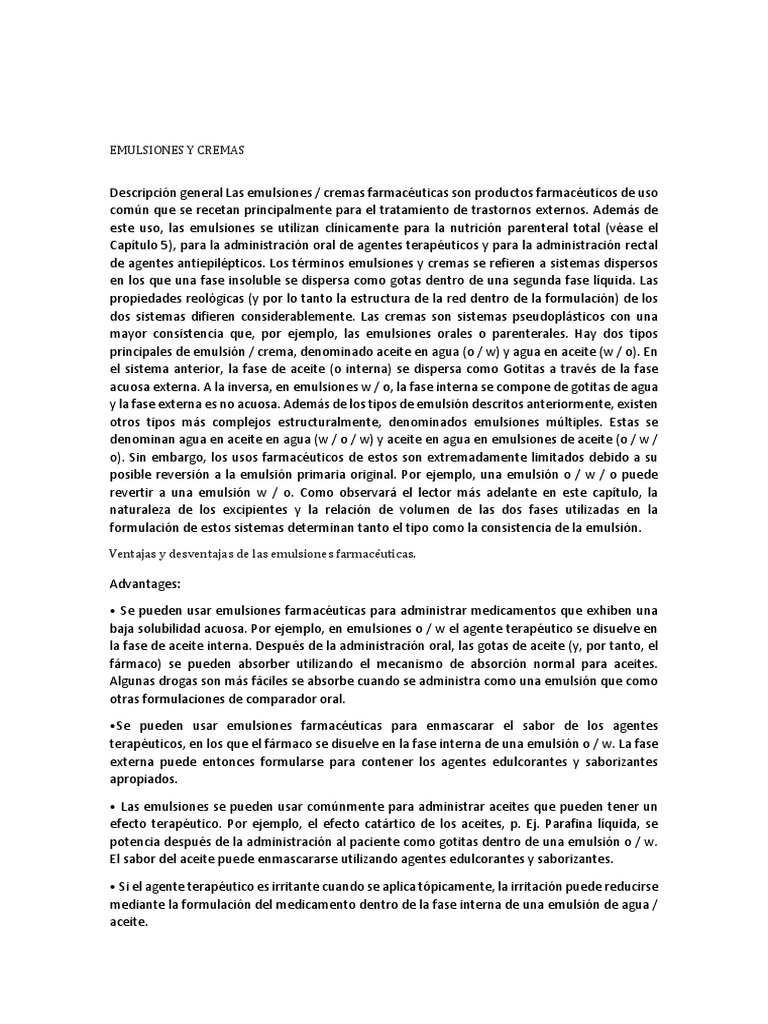Emulsiones farmacéuticas: tipos y usos | PDF | Emulsión | Tensioactivo