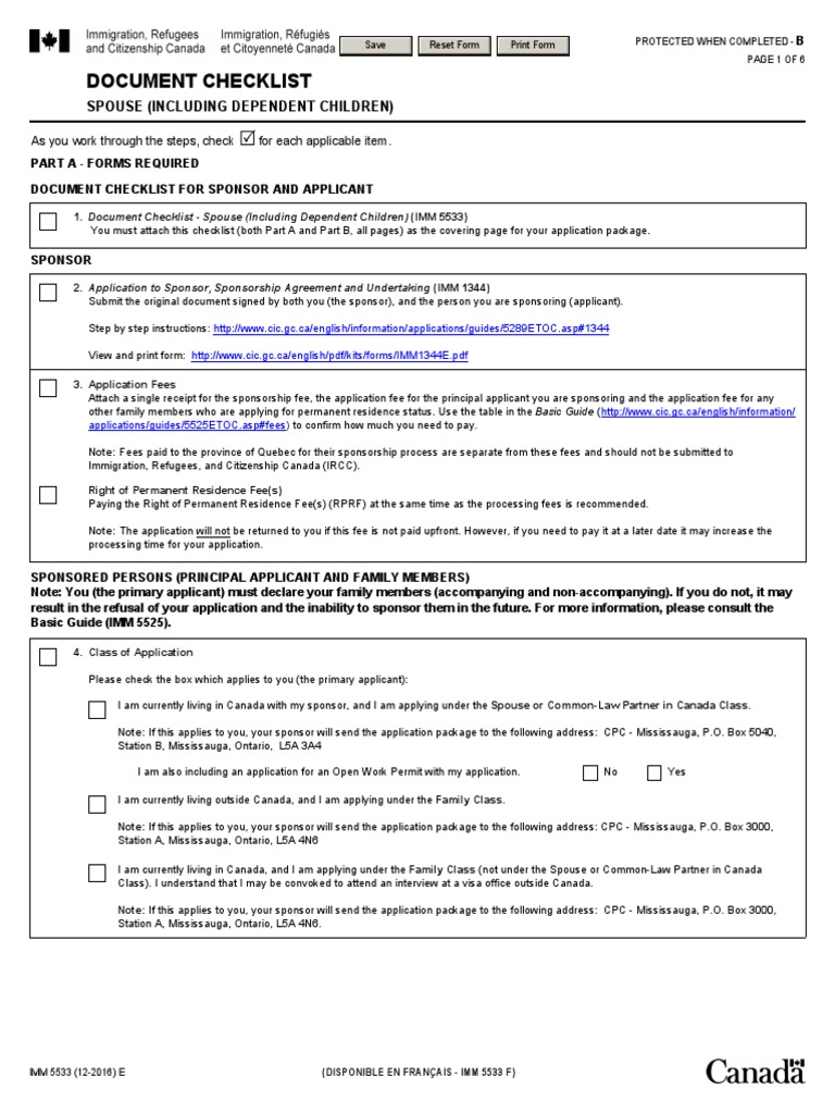 Spouse Sponsorship Document Checklist | PDF | Passport | Birth Certificate
