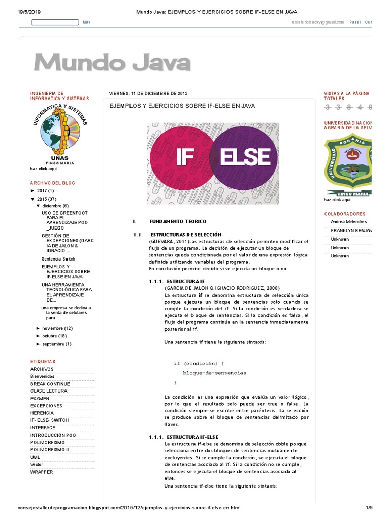 Ejemplos y ejercicios sobre estructuras condicionales if-else en Java | PDF | Java (lenguaje de ...