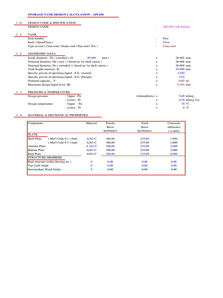 API 650 Storage Tank Design Calculations | PDF | Stress (Mechanics ...