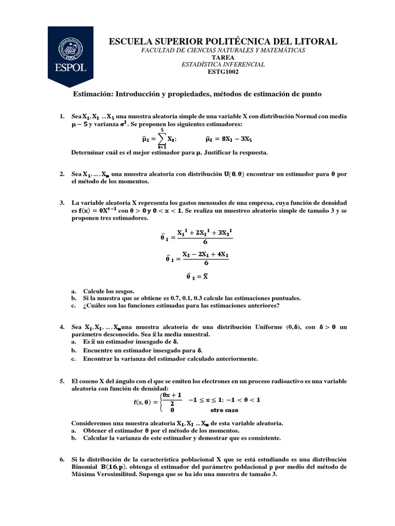 Tarea 2. Estimación - Puntual | PDF | Estimador | Muestreo (Estadísticas)
