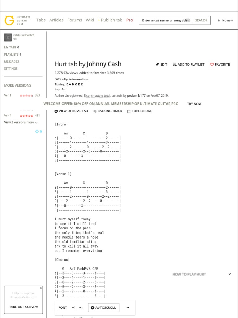 Hurt Tab by Johnny Cash: Tabs Articles Forums Wiki Publish Tab | PDF ...