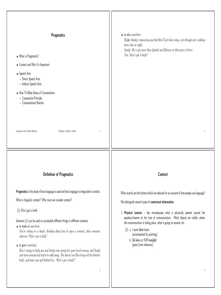 Pragmatics: - Direct Speech Acts - Indirect Speech Acts | PDF ...
