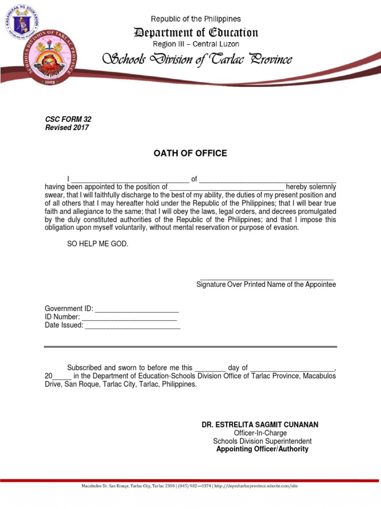 Oath of Office (Form 32 Revised 2017) | PDF
