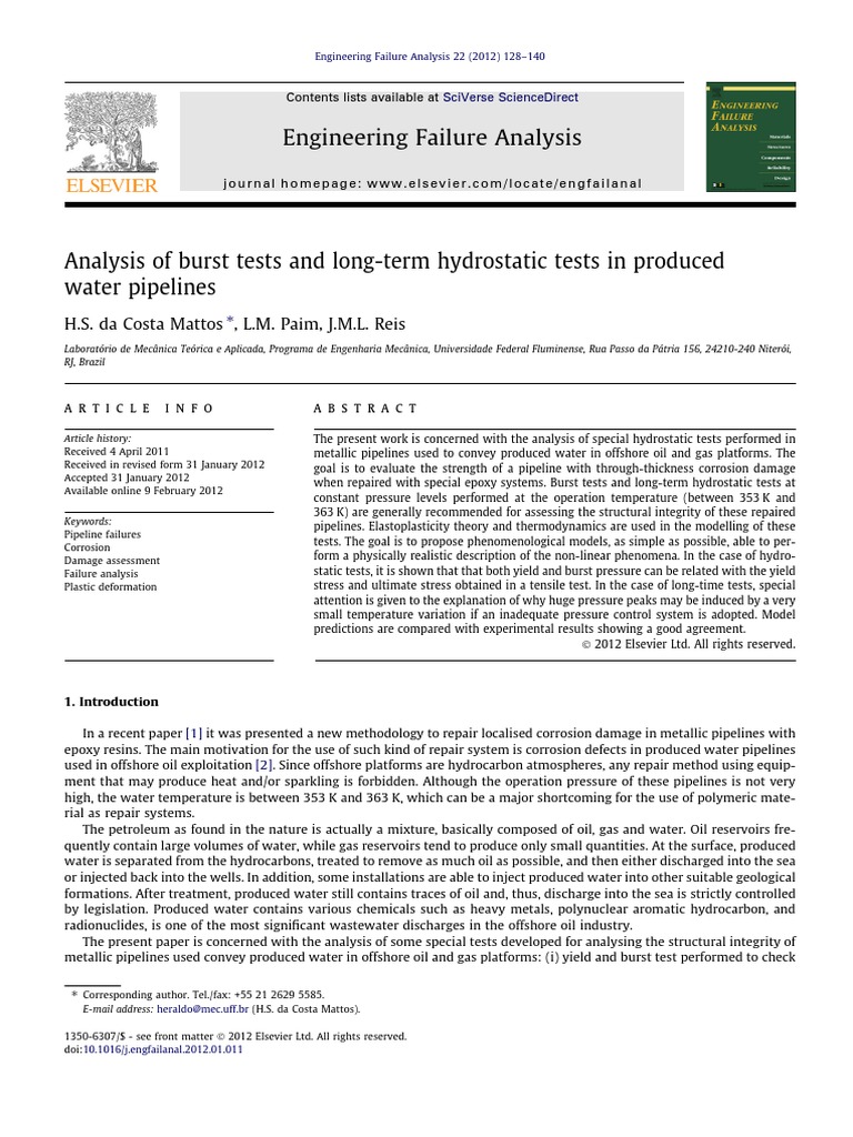 Pipeline Integrity Tests for Produced Water | PDF | Stress (Mechanics ...