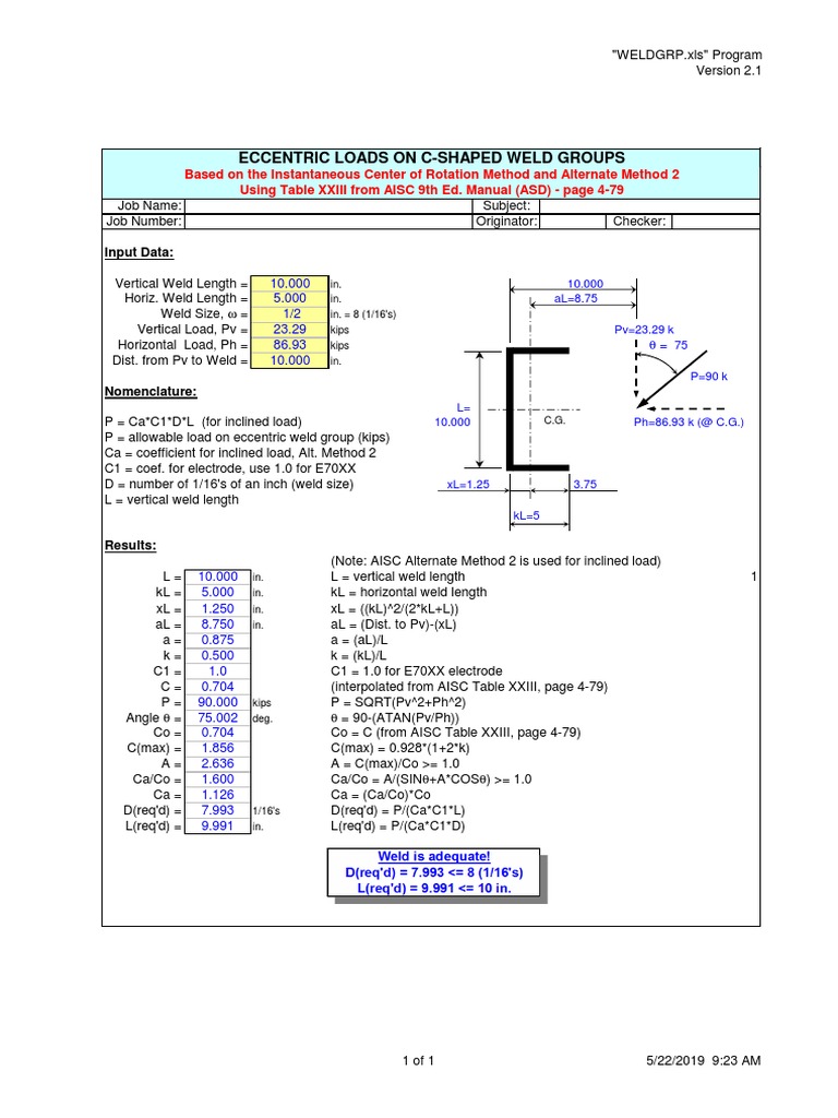 Eccentric Loads On C-Shaped Weld Groups | PDF | Electric Heating ...