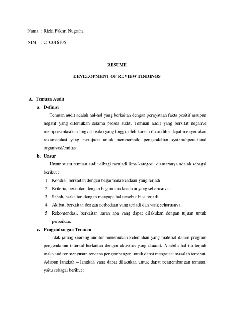 Pengembangan Temuan Audit | PDF | Karier & Perkembangan | Pengelolaan ...