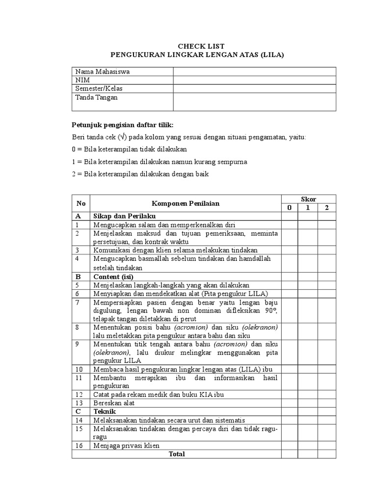 Ceklist Dan Job Sheet LILA | PDF | Pengelolaan Keuangan & Uang