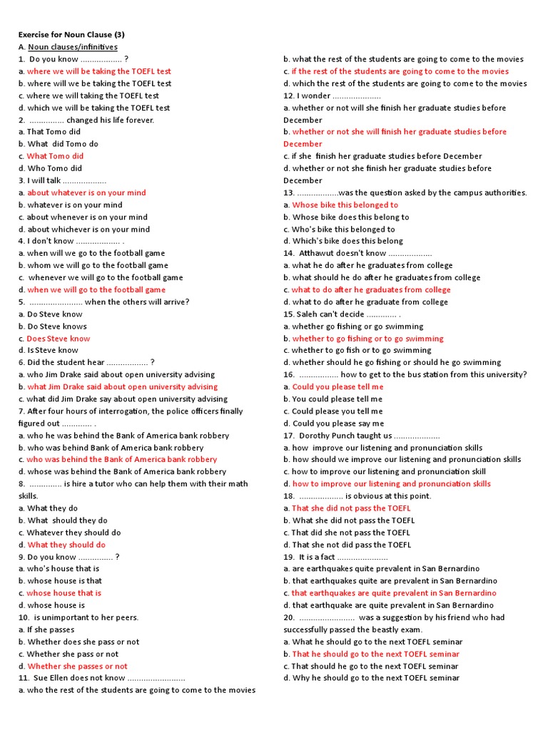 Noun Clause Practice 3 | PDF