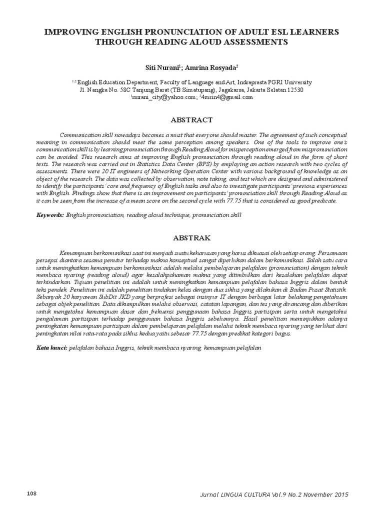 Improving English Pronunciation Through Reading Aloud Assessments | PDF ...