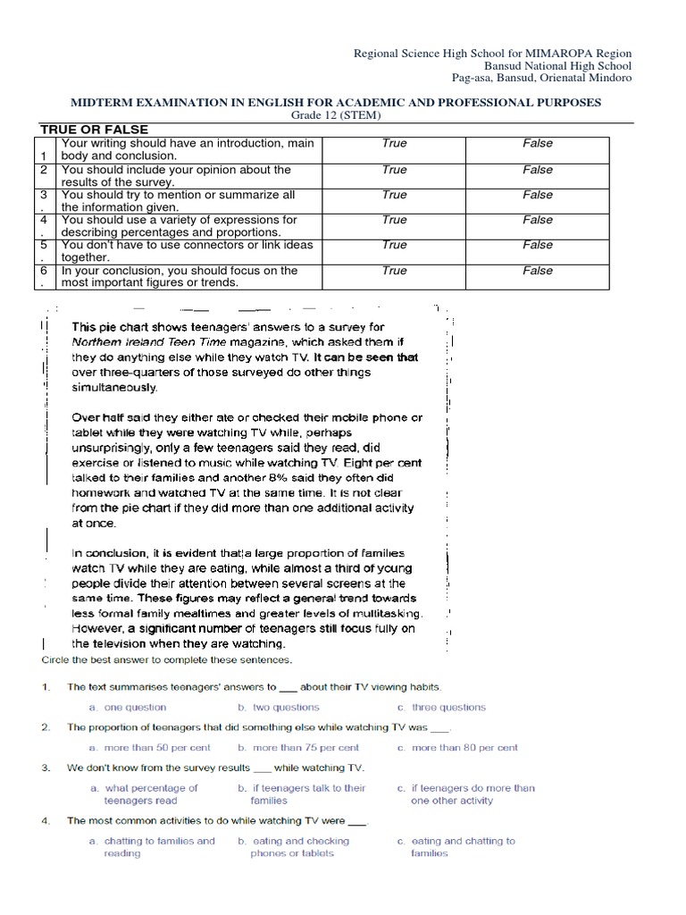 True or False: Midterm Examination in English For Academic and ...