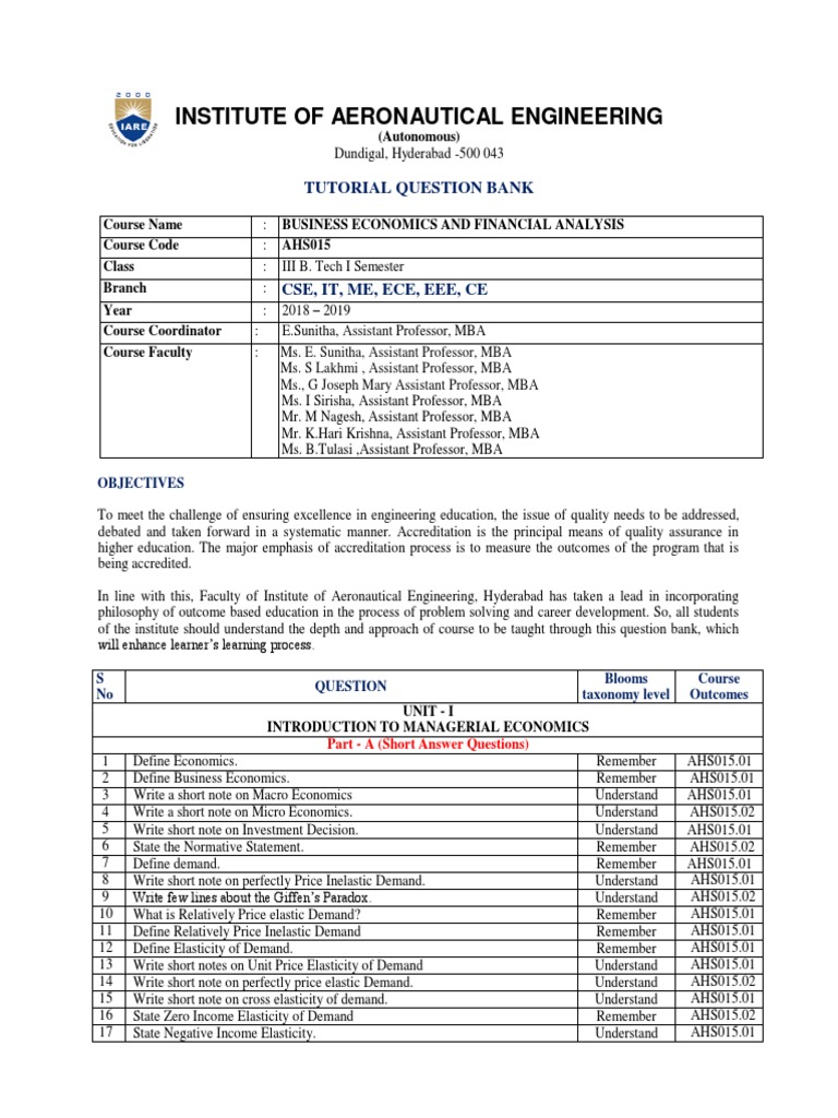 Iare Befa Tutorial Question Bank-Converted 0 | PDF | Demand | Price ...