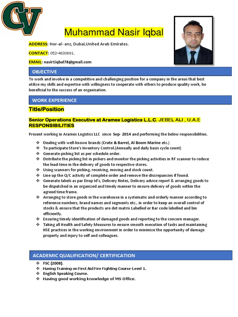 Nasir ' CV | PDF | United Arab Emirates | Logistics