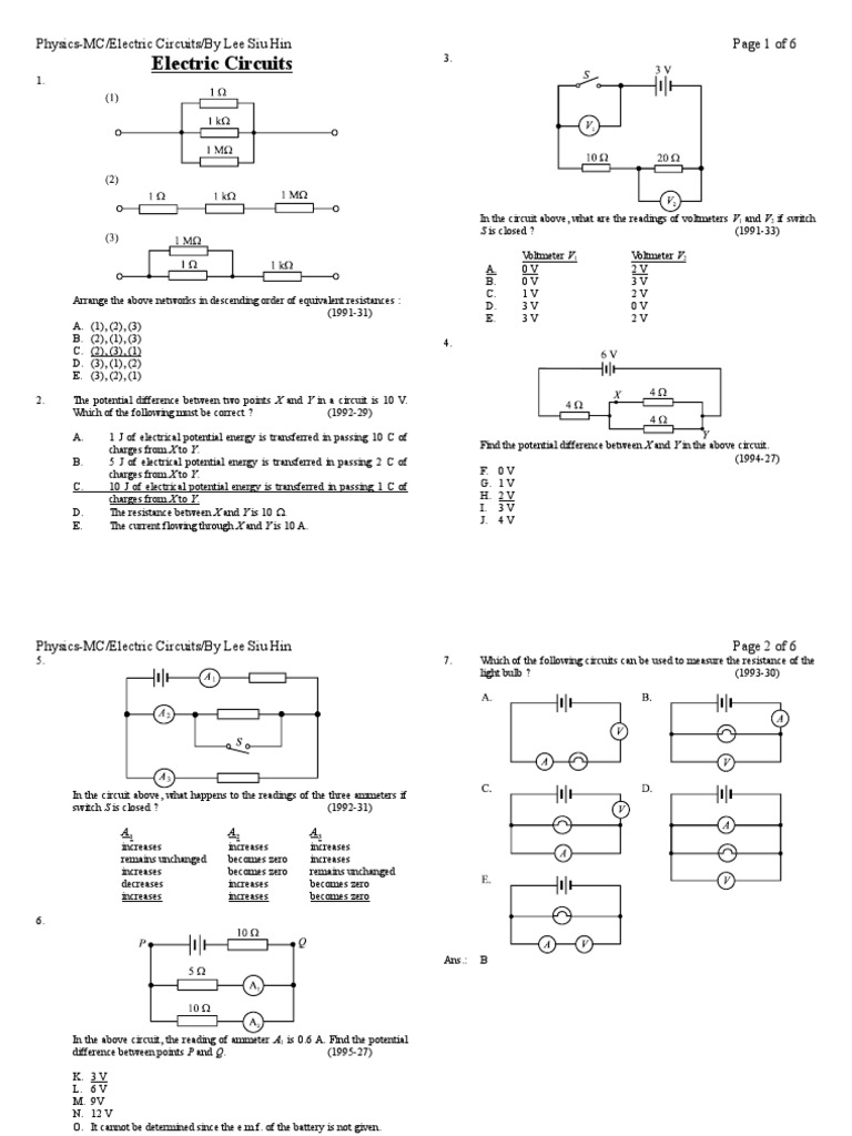Electric Circuits: Physics-MC/Electric Circuits/By Lee Siu Hin Page 1 ...