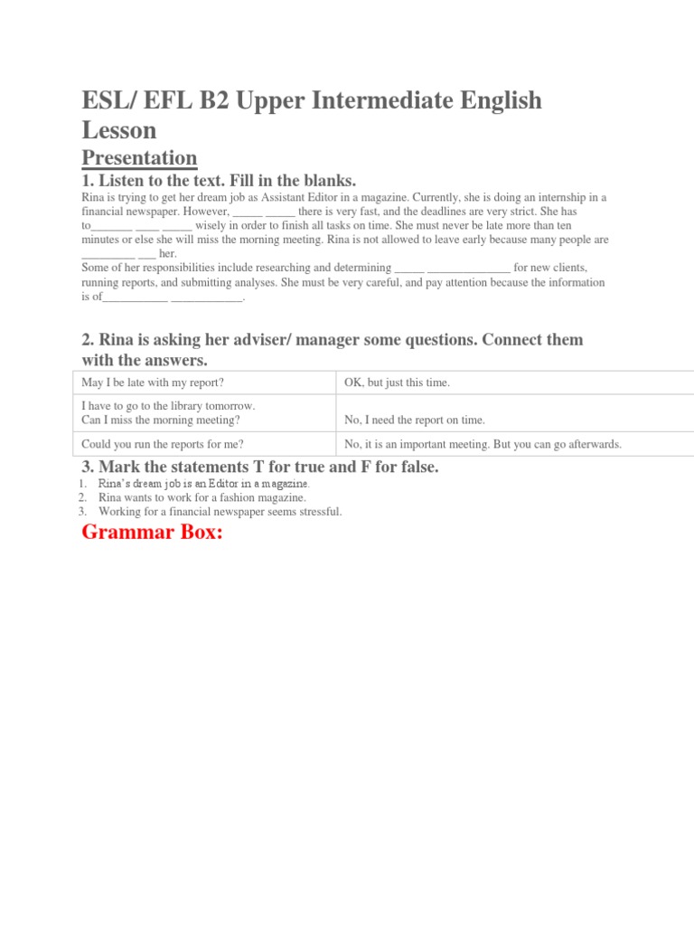 ESL/ EFL B2 Upper Intermediate English Lesson: Presentation | PDF