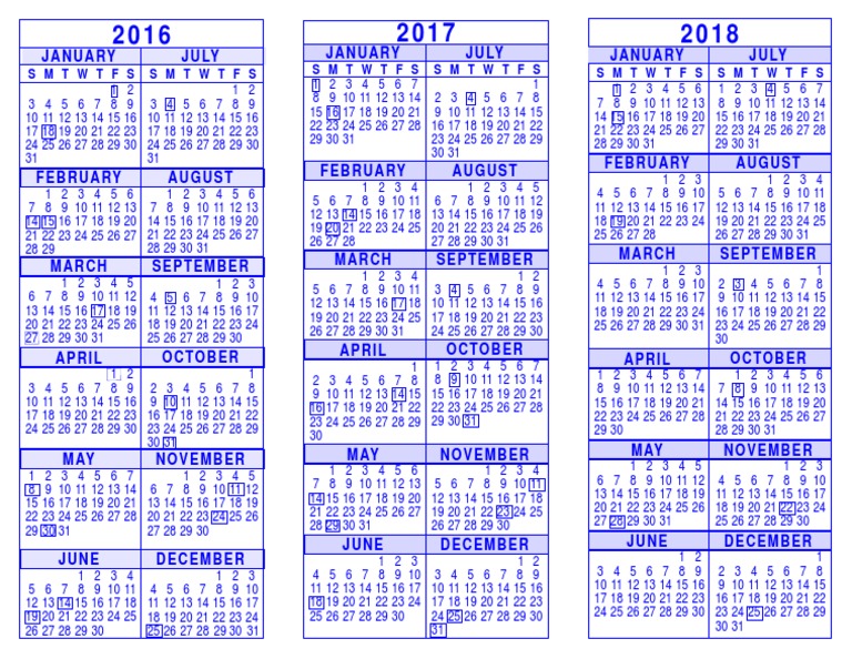 2016 - 2018 Calendar | PDF
