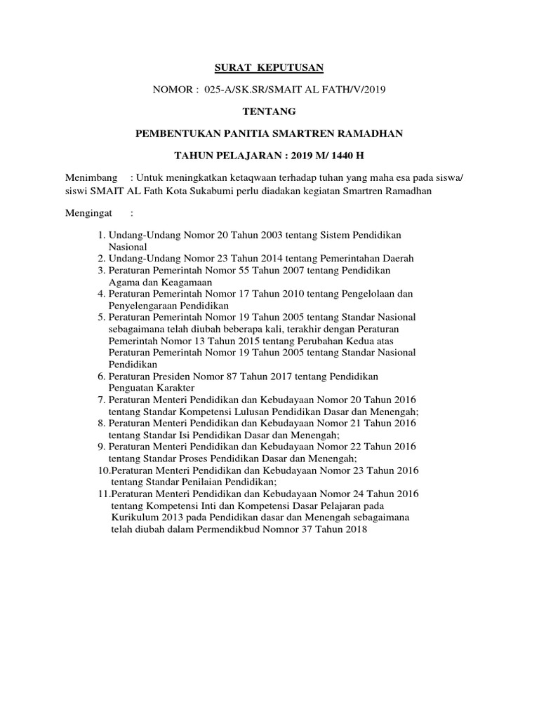 Pembentukan Panitia Smartren Ramadhan 2019 | PDF | Ilmu Sosial