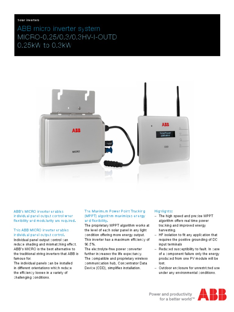 MICRO-0.25/0.3/0.3HV-I-OUTD 0.25kW To 0.3kW: ABB Micro Inverter System ...