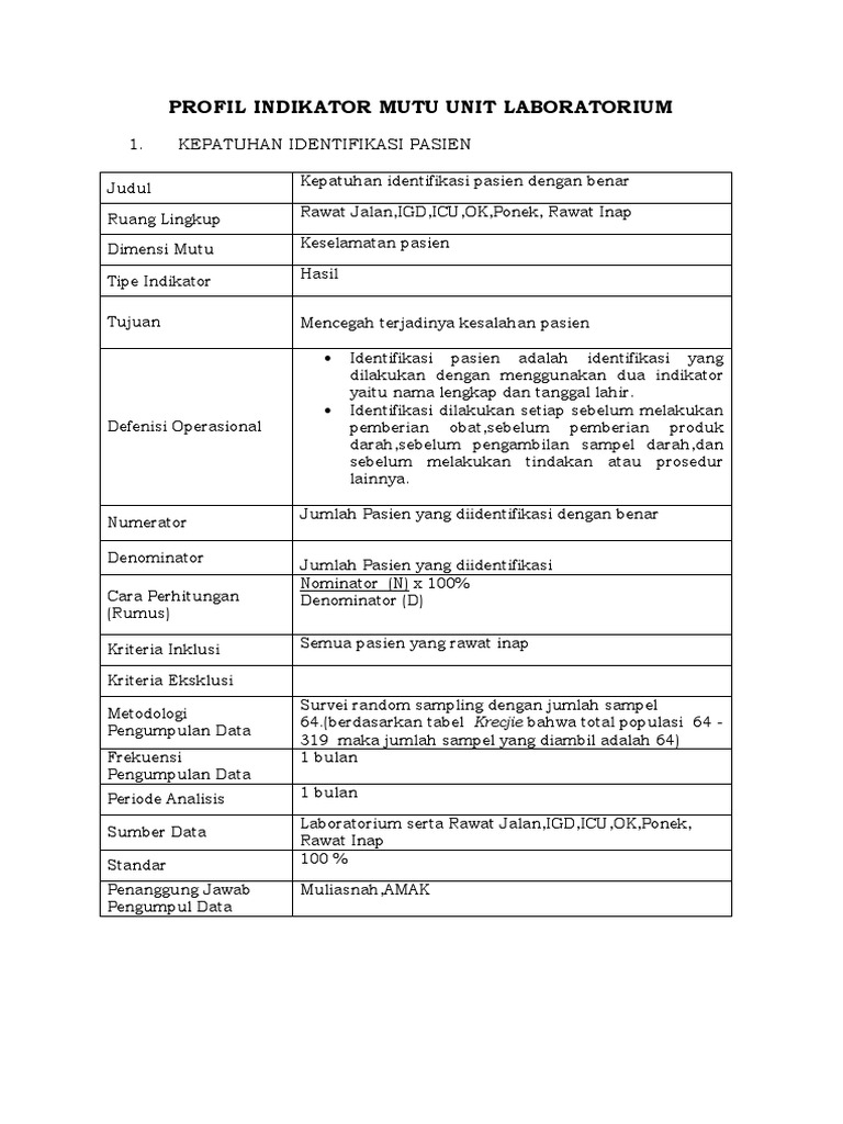 Indikator Mutu Laboratorium | PDF