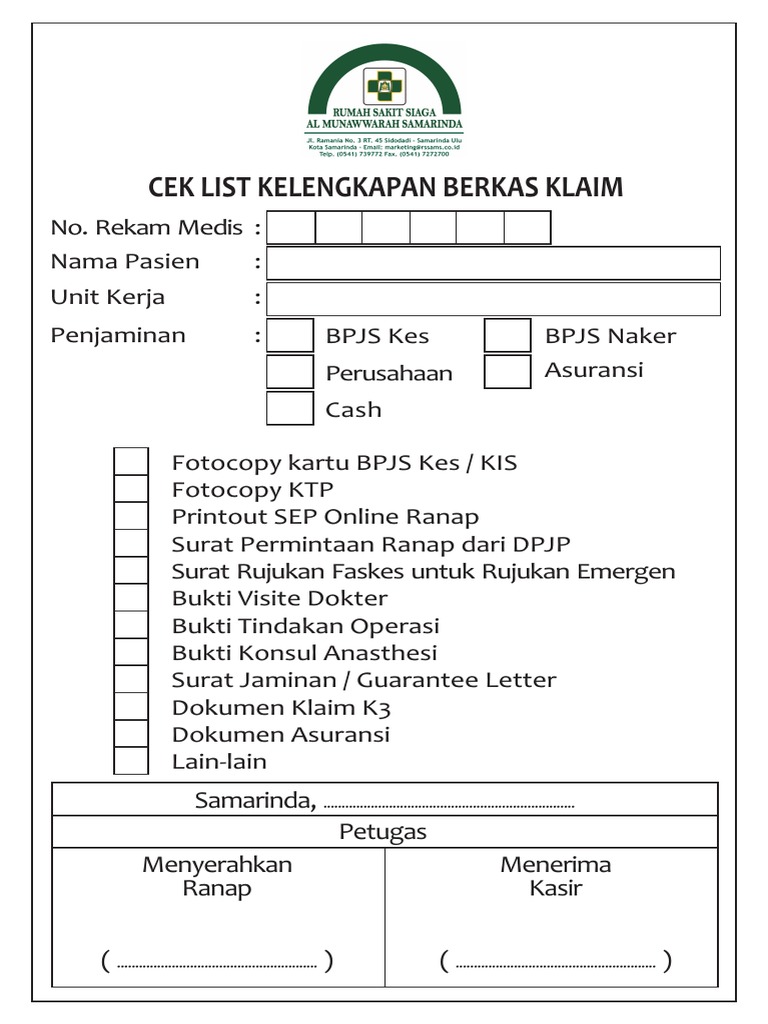 Form, Cek List Kelengkapan Berkas Klaim | PDF