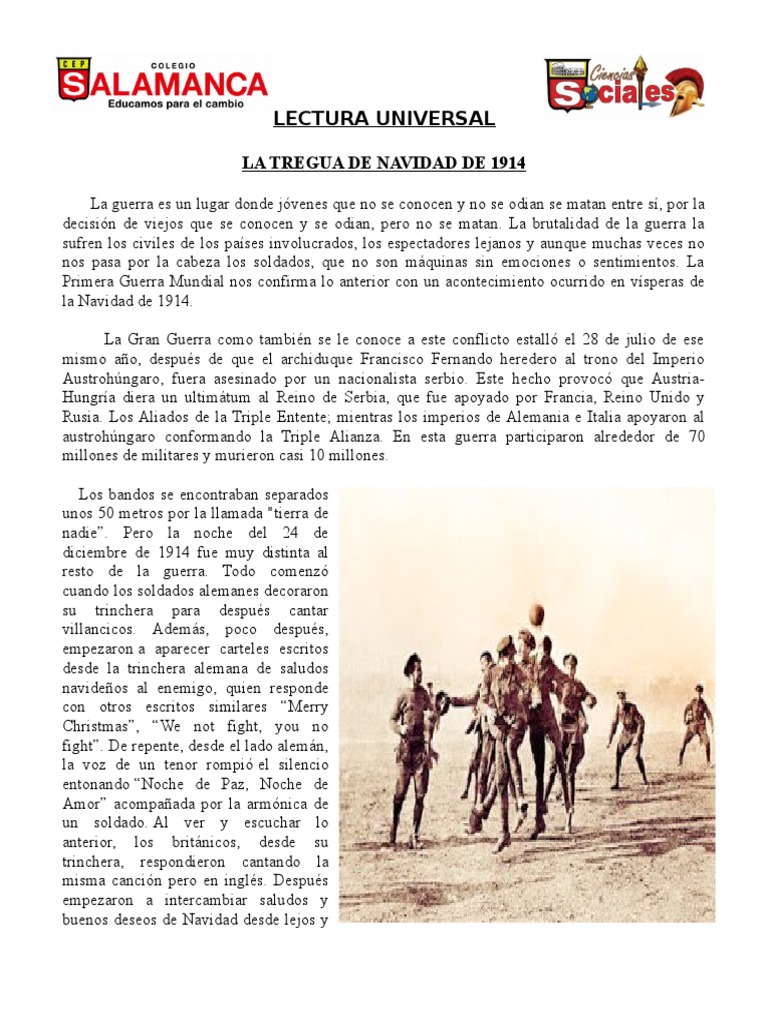 Lectura La Tregua De Navidad 1914 Pdf Primera Guerra Mundial