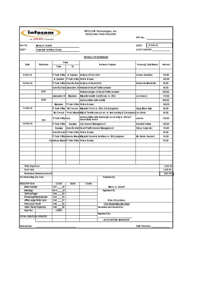 Revolving Fund Voucher RFV No.:: Details of Expenses | PDF | Receipt ...