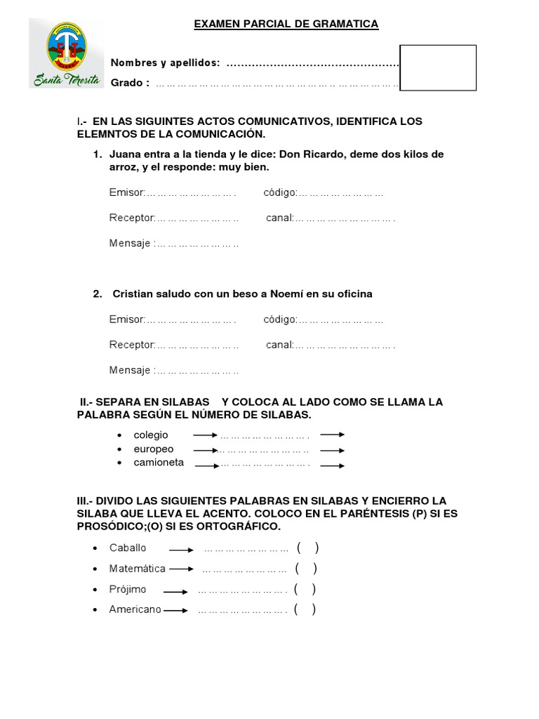 Examen Parcial de Gramatica | PDF