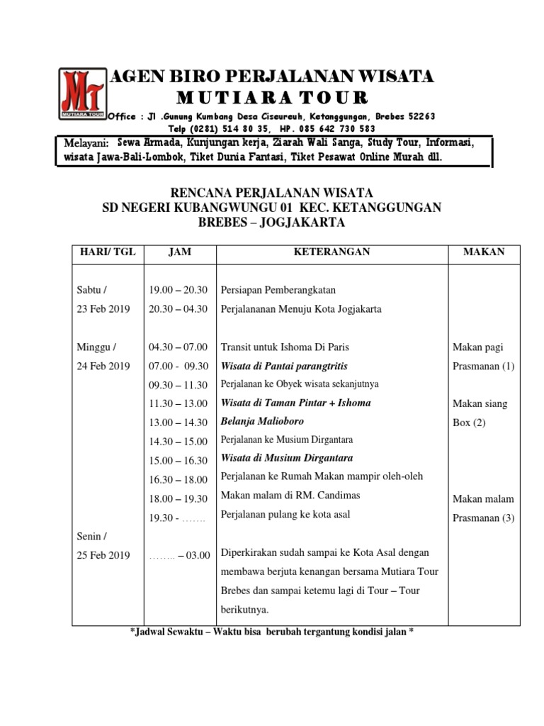 Jadwal Perjalanan Wisata KBG | PDF