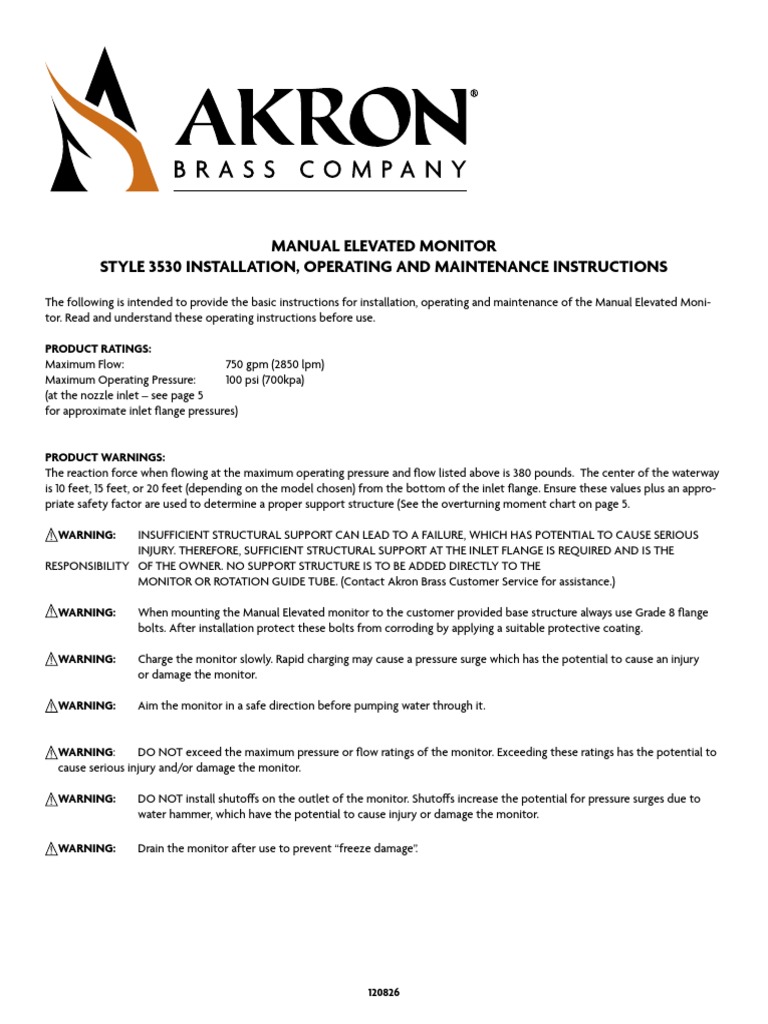 Manual Elevated Monitor Style 3530 Installation, Operating and ...