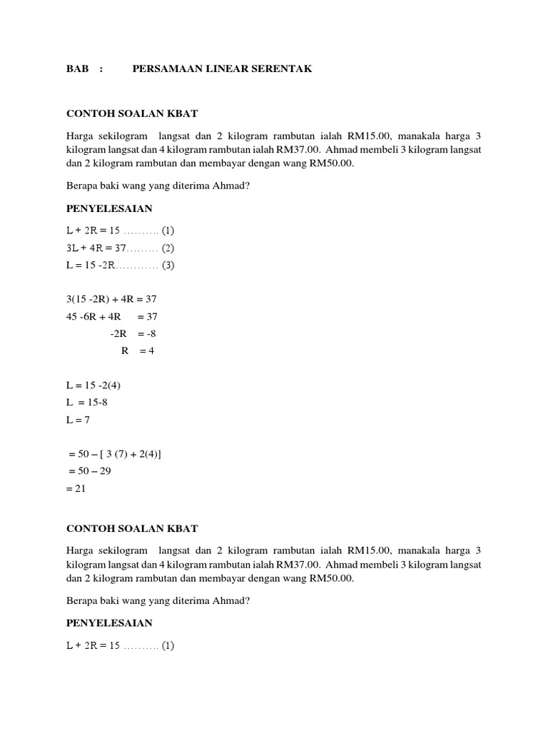 Contoh Soalan KBAT Matematik SPM | PDF