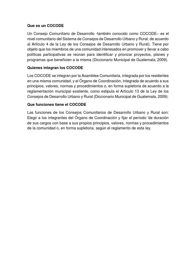 Qué es un COCODE y sus funciones | PDF