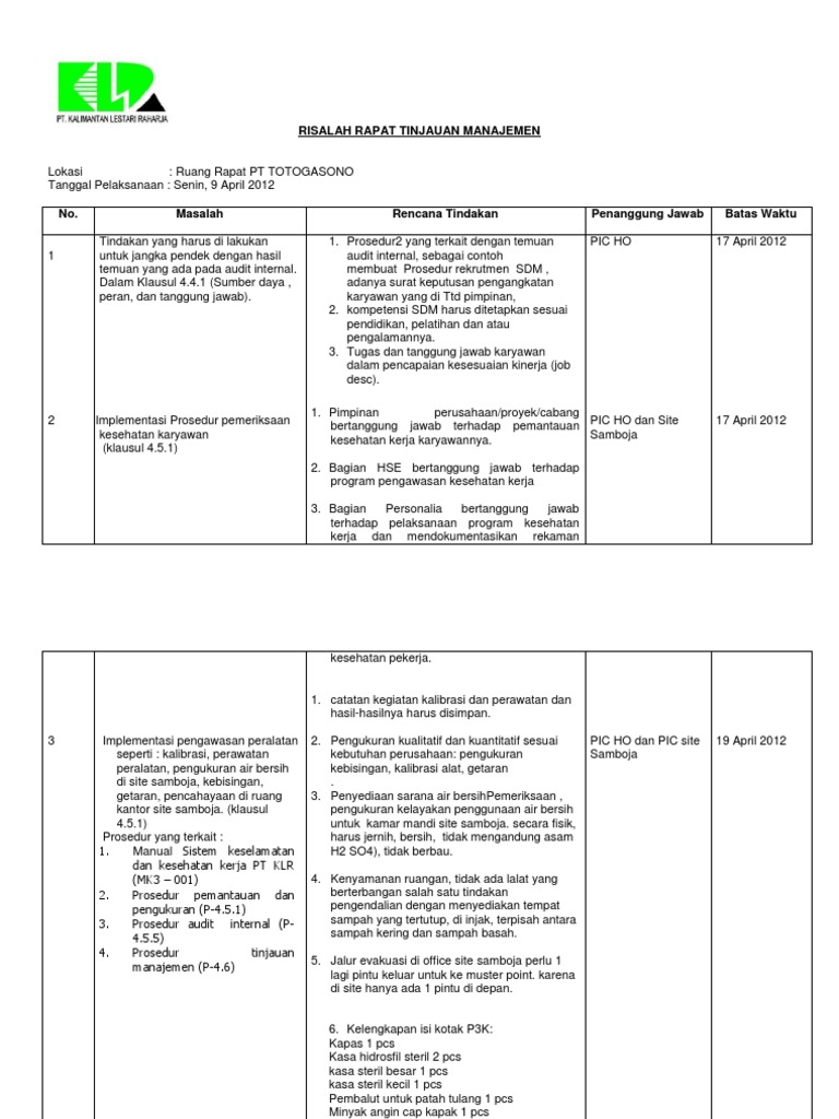 Form Risalah Rapat Tinjauan Manajemen (Update) | PDF