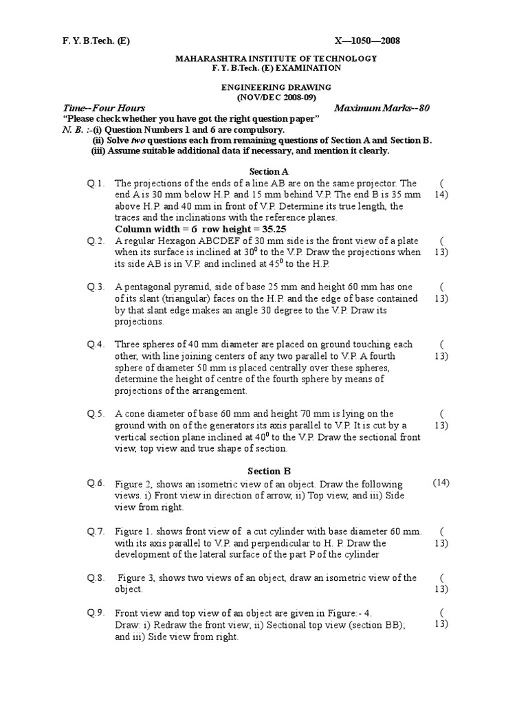 Engineering Drawing Solved Sample Question Paper PDF | PDF | Sphere ...