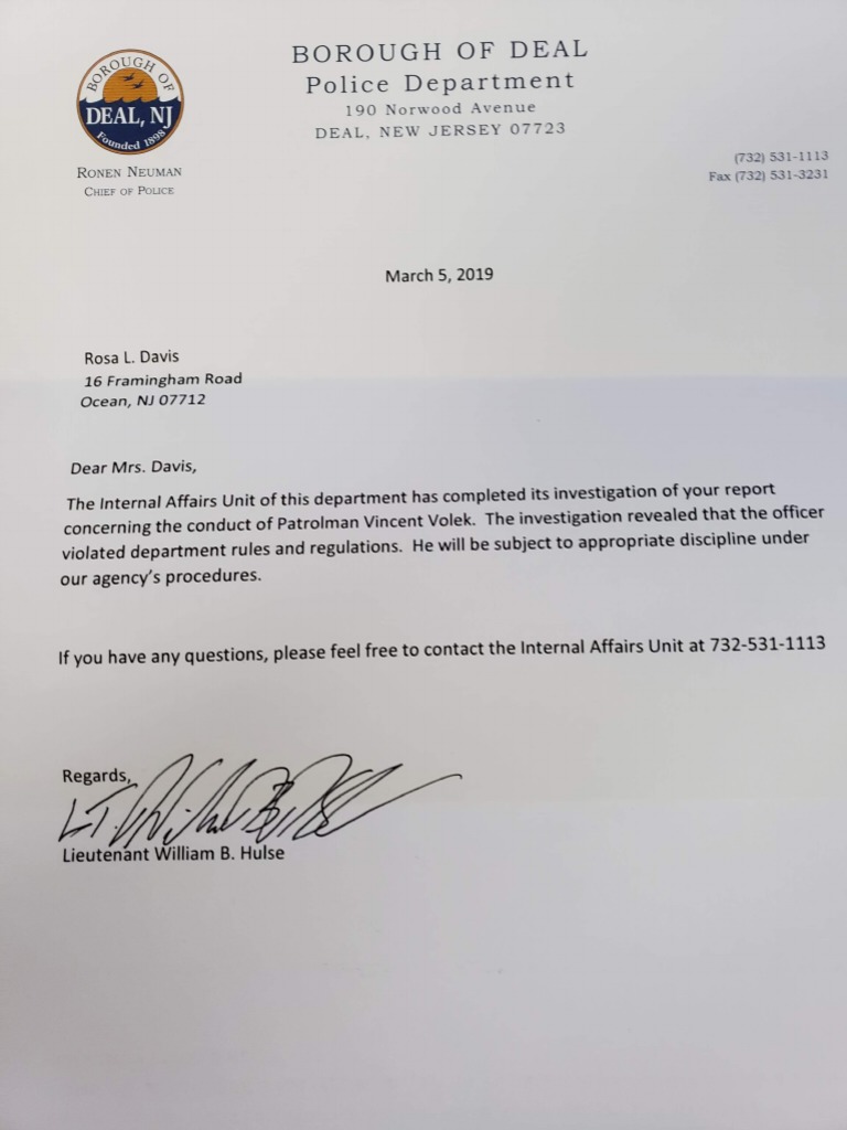 Deal Police Department Letter | PDF | Justice | Crime & Violence