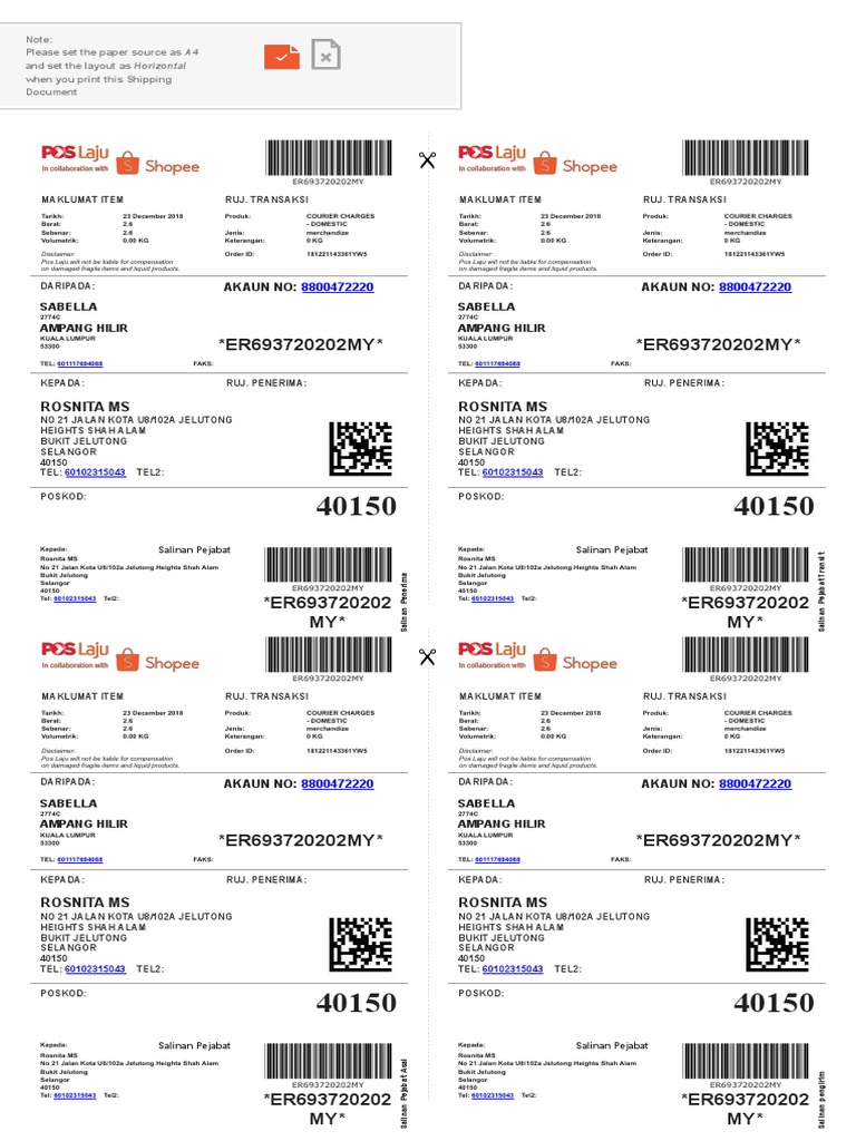 Shopee Waybill Sample Document | PDF