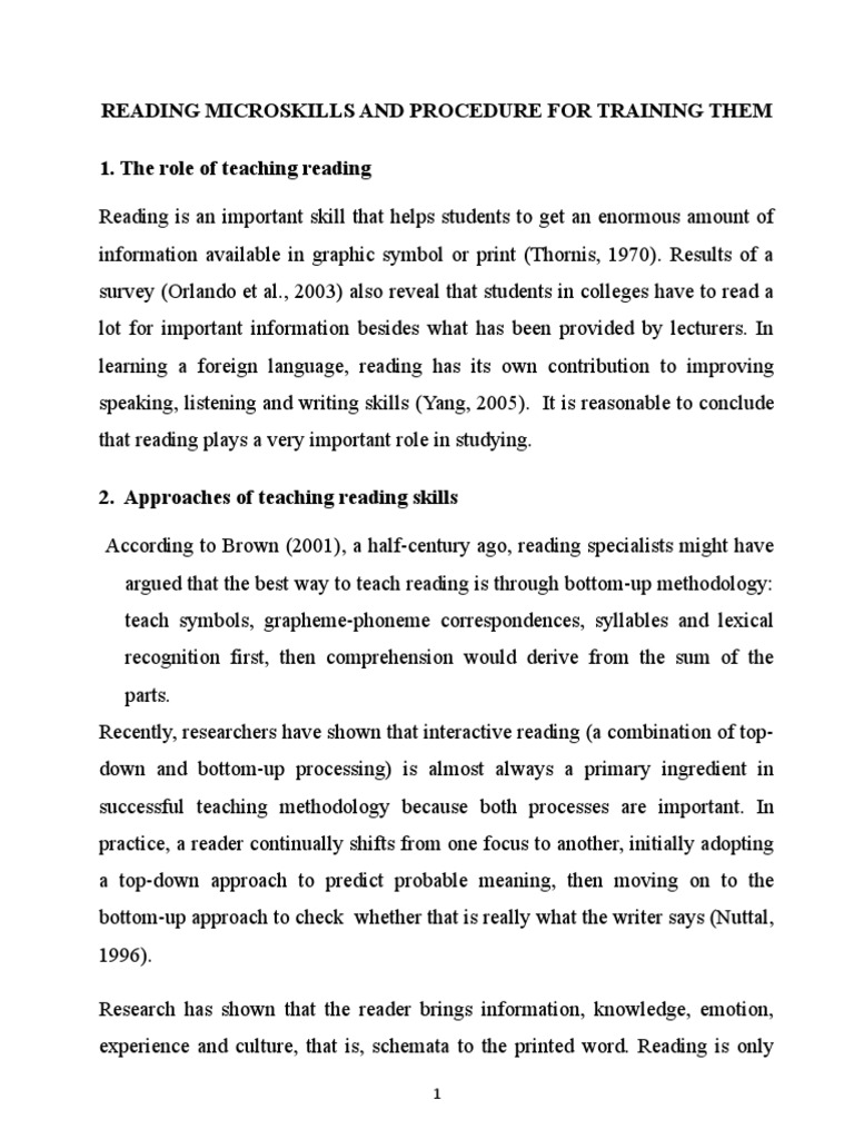Reading Microskills and Procedure For Training Them | PDF | Reading (Process) | Reading ...