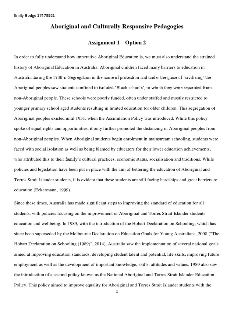 Aboriginal and Culturally Responsive Pedagogies Assignment 1 | PDF ...